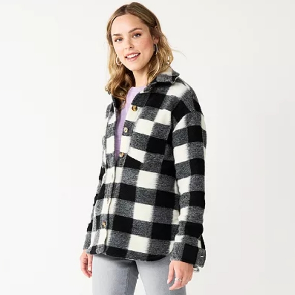 Sonoma | Tops | Sonoma Goods For Life Cozy Black White Plaid Shacket ...